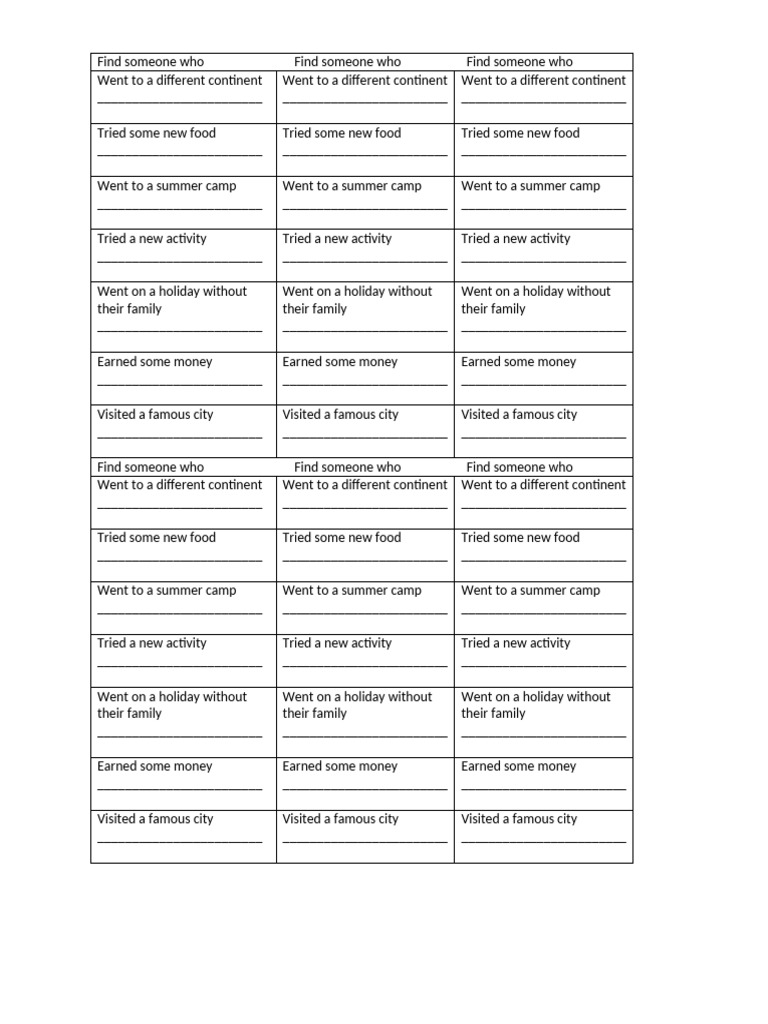 Find Someone Who: Fun Activity Game | PDF
