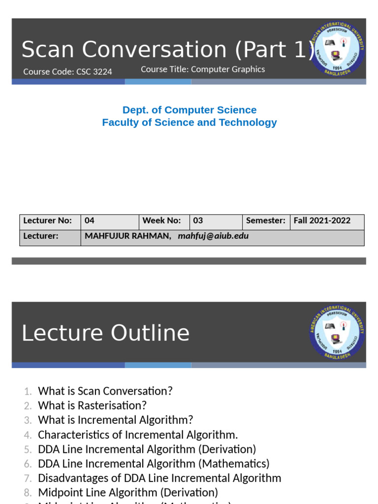 Chapter 2 (Part - 1) - Scan Conversation | PDF | Computer Graphics | Algorithms