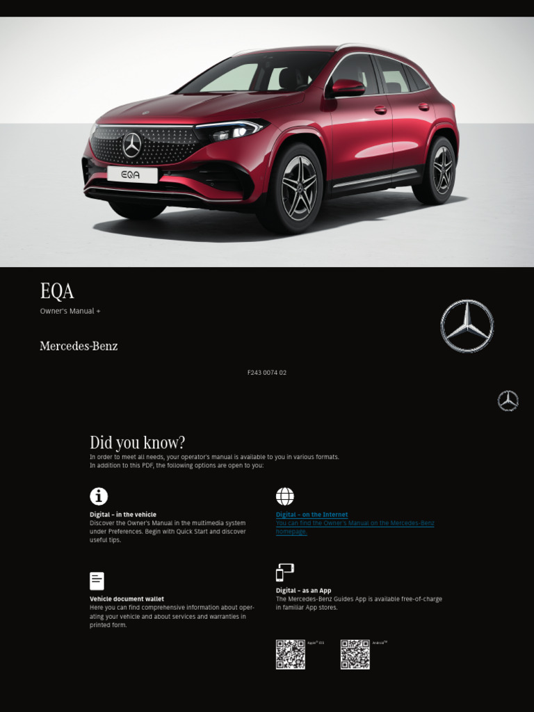 Mercedes-Benz EQA Electric SUV Owner's Manual | PDF | PDF | Telephone | Mobile Phones