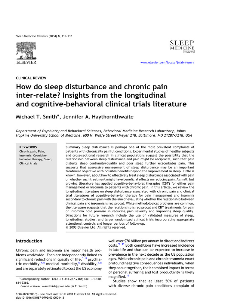 How Do Sleep Disturbance and Chronic Pain Inter-Relate Insights From ...