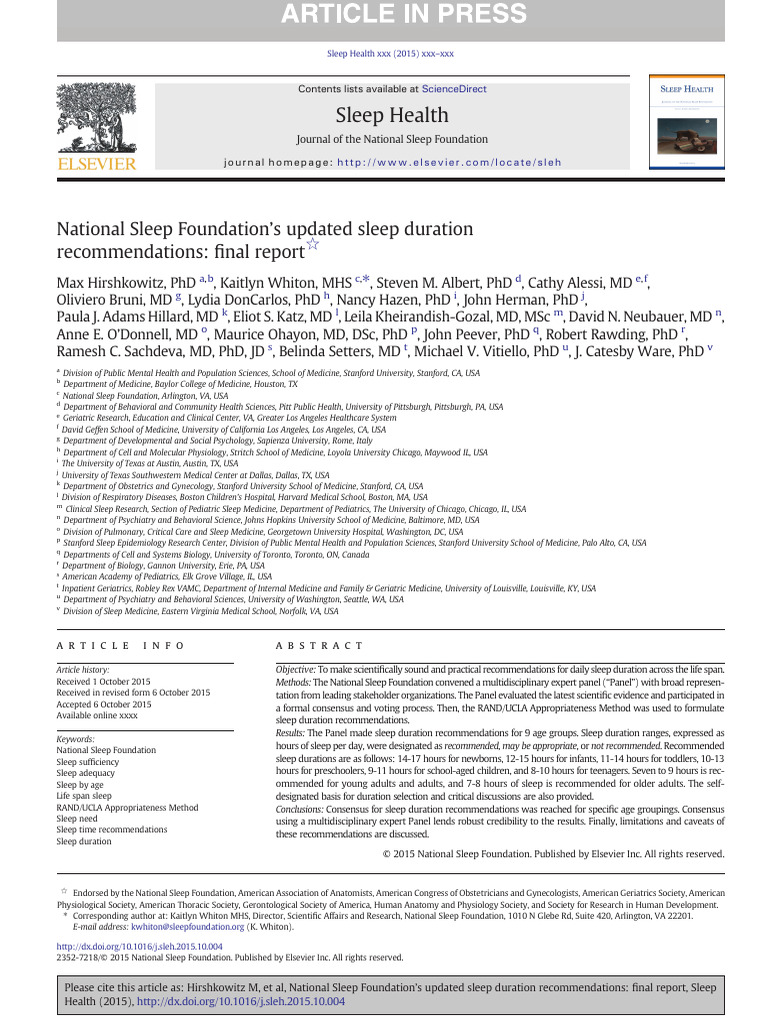 National Sleep Foundation's Updated Sleep Duration Recommendations ...