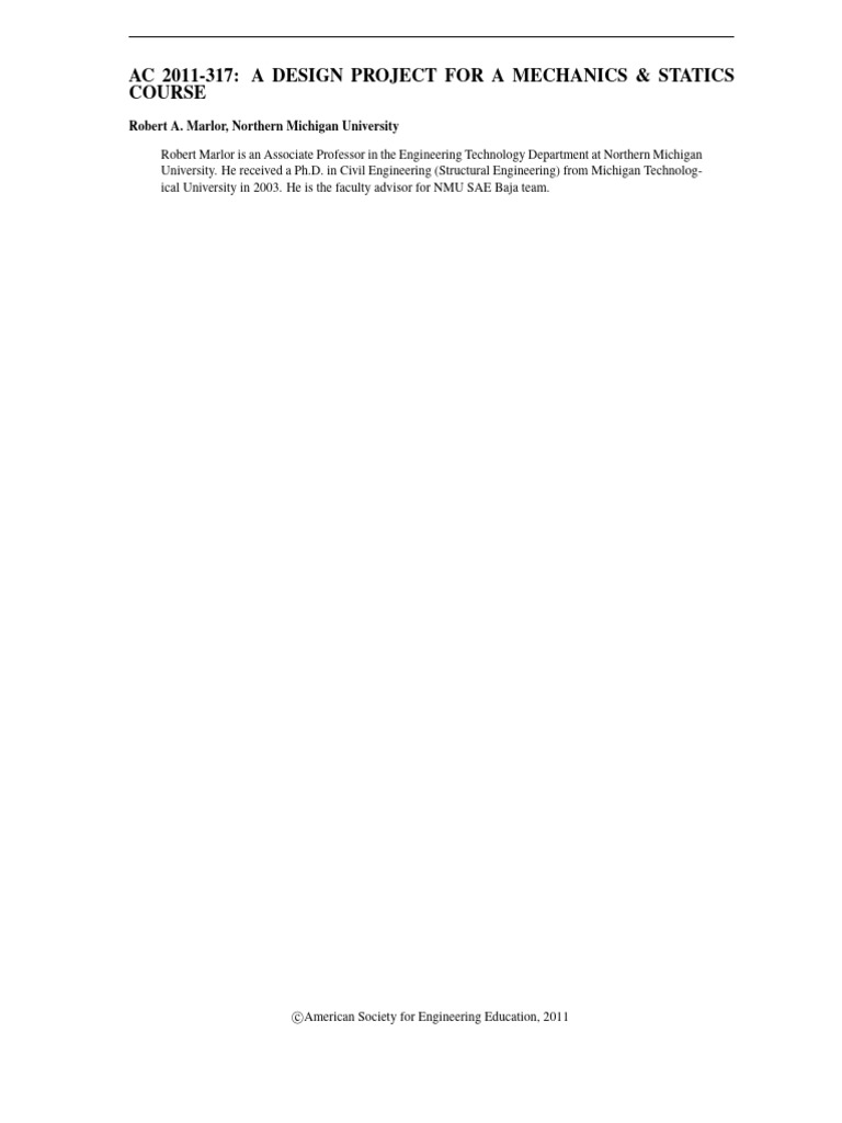 A Design Project For A Mechanics Statics Course | PDF | Truss | Wood