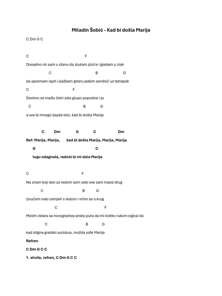 Miladin Sobic - Kad Bi Dosla Marija (Akordi) | PDF
