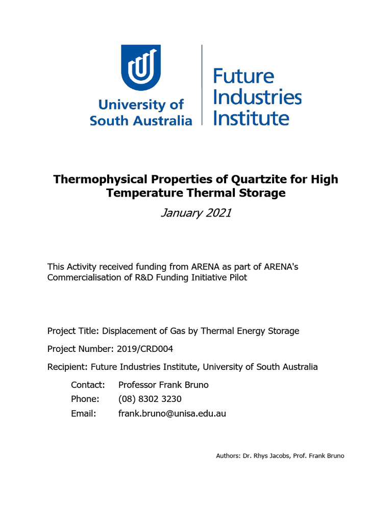 Thermophysical Properties of Quartzite For High Temperature Thermal Storage Report | PDF ...