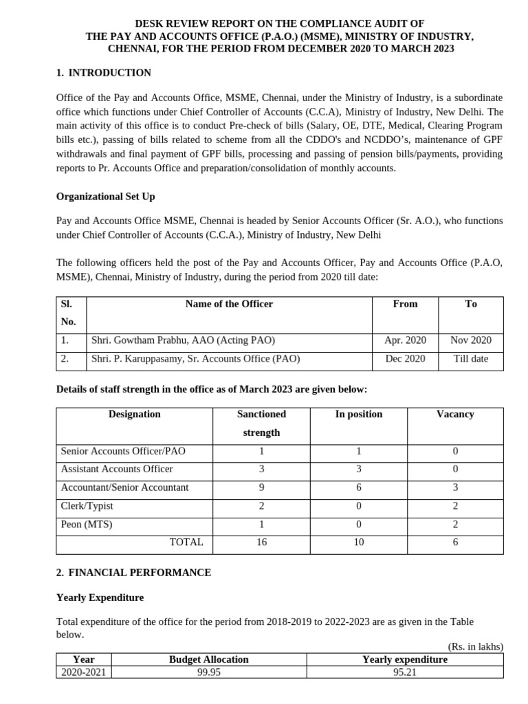 Desk Review Report - PAO (MSME) | PDF