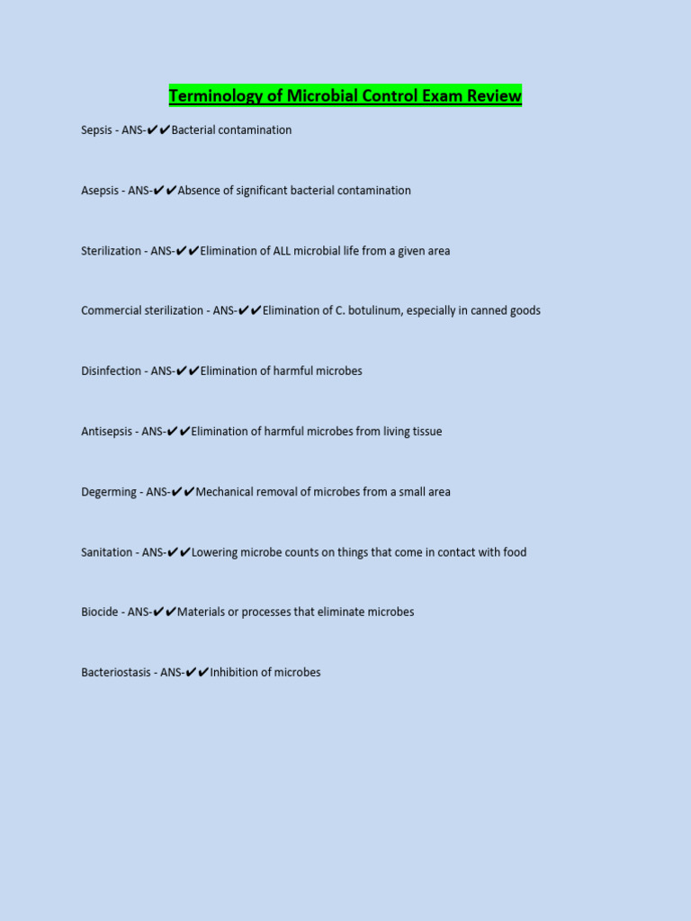 Terminology of Microbial Control Exam Review | PDF
