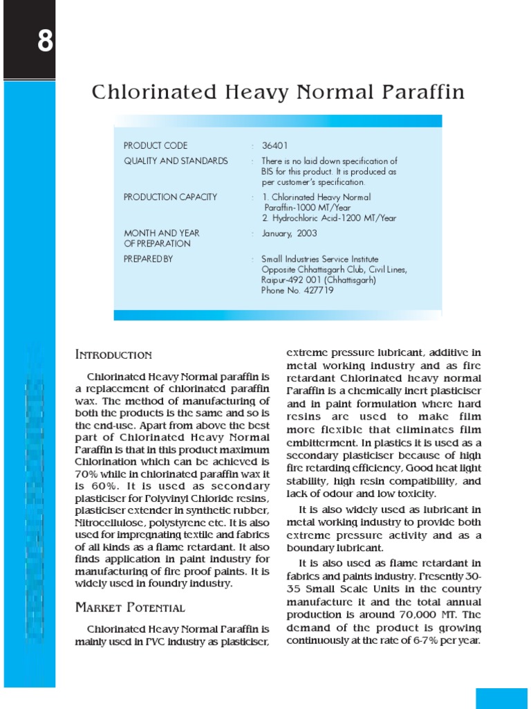 Chlorinated Heavy Normal Paraffin Process | PDF | Hydrochloric Acid ...