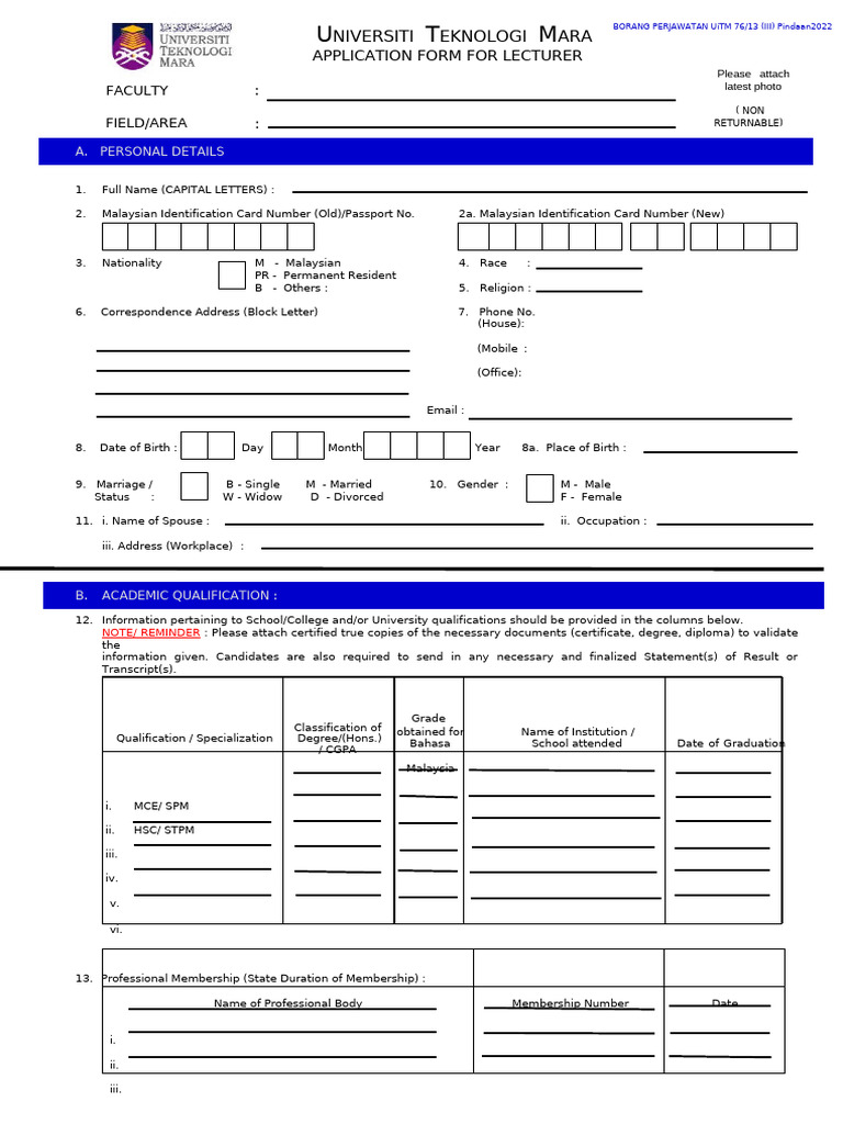 Manual Application Form Academic UiTM - Latest | PDF | Identity ...