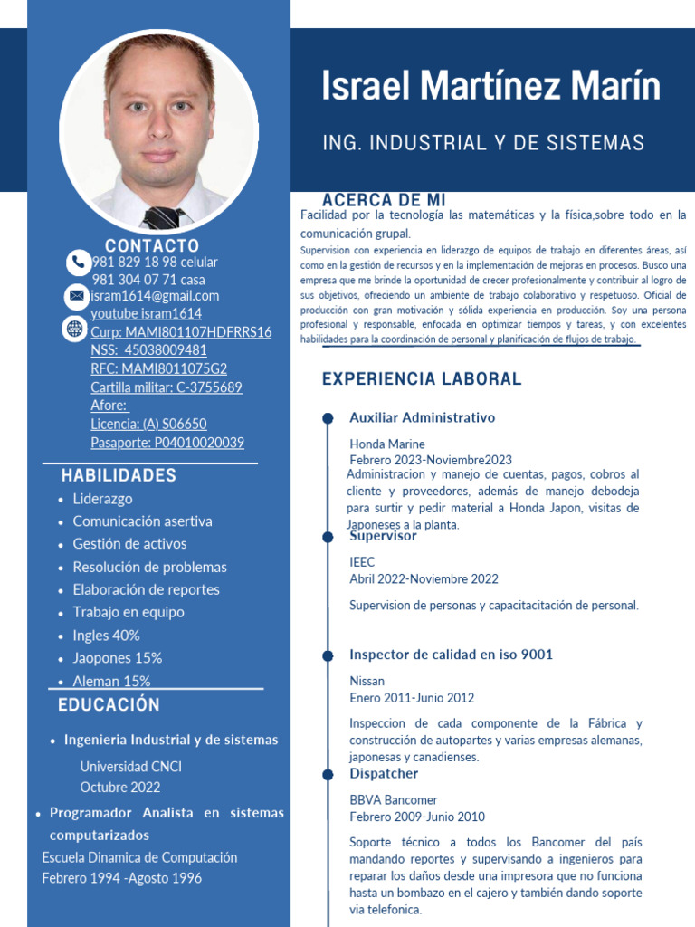 CV Ingeniero Industrial Sencillo | PDF | Ingeniería | Business