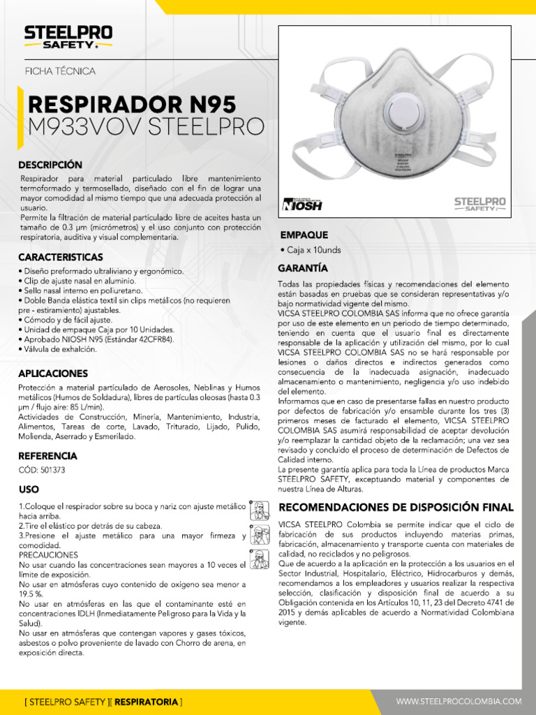 M933VOV Respirador N95 Con Válvula | PDF
