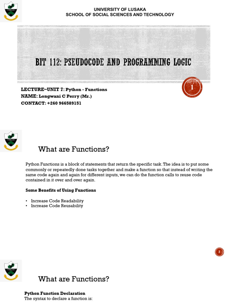 Lectureunit7 Pdf Parameter Computer Programming Python