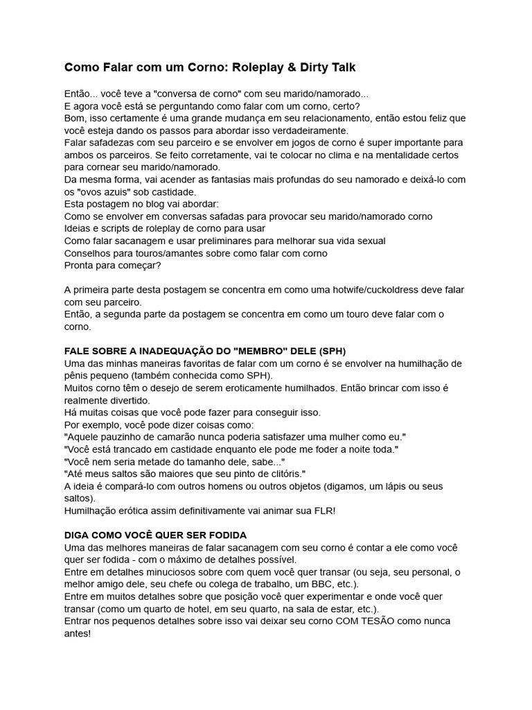 Como Falar Com Um Corno - Roleplay & Dirty Talk | PDF | Jogos de RPG