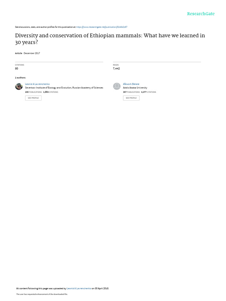 Lavrenchenkoand Afework Bekele | PDF | Conservation Biology | Biodiversity