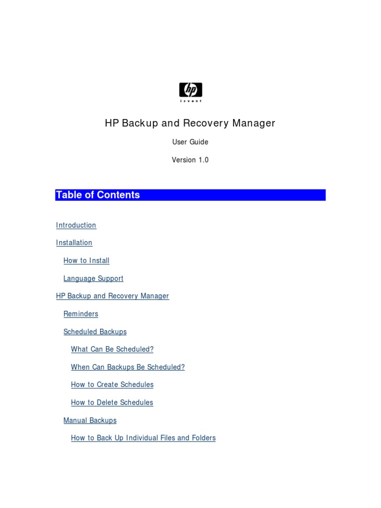 HP Backup and Recovery Manager Guide | PDF | Backup | Computer File