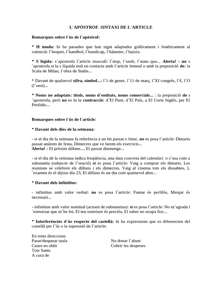 Apòstrof Sintaxi Article C2 | PDF