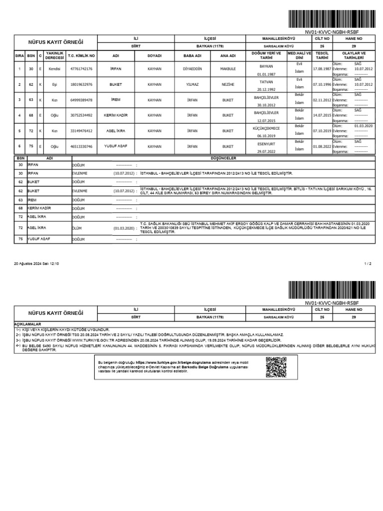 Nufus Kayit Ornegi | PDF