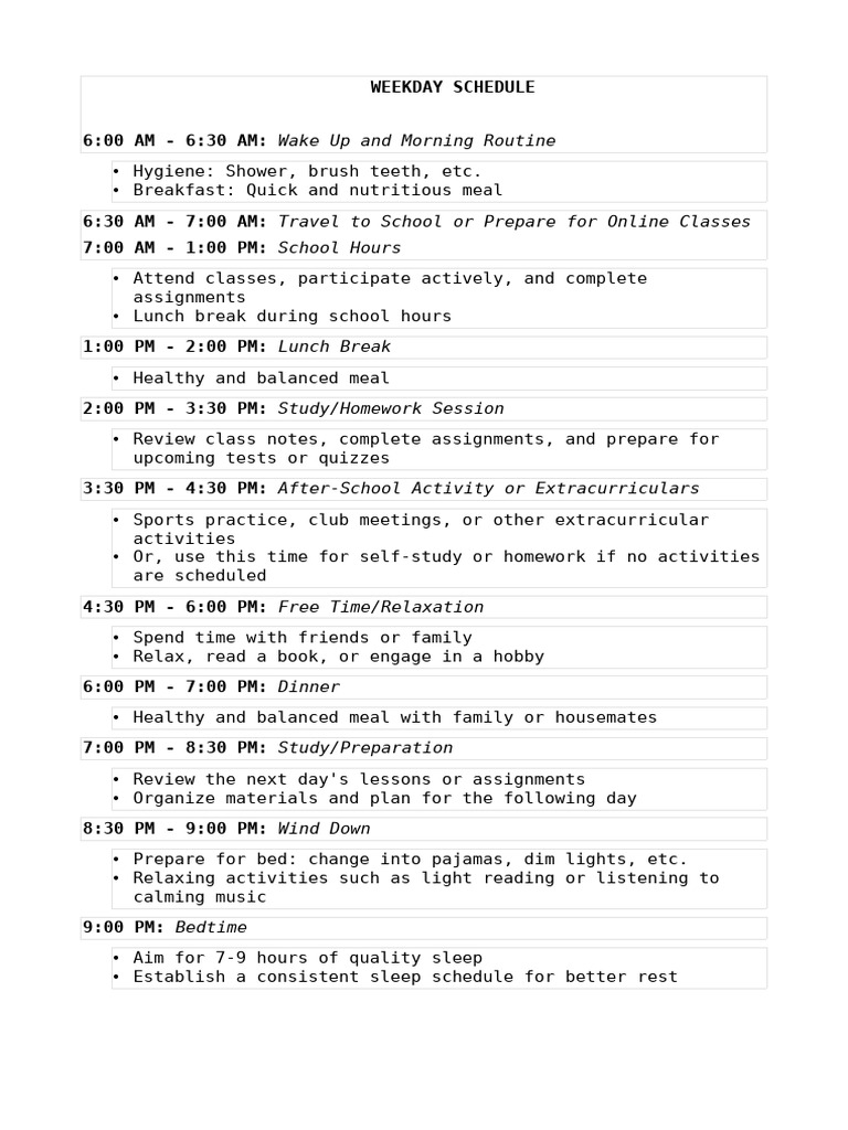 WEEKDAY SCHEDULE | PDF