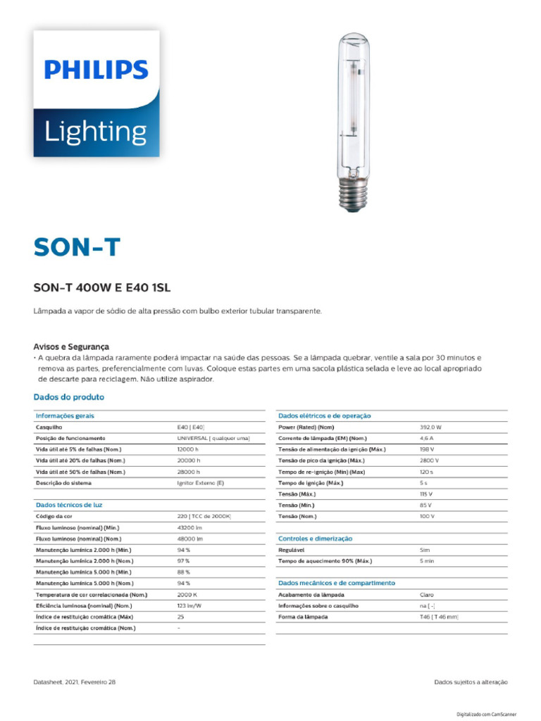 Catalogo SON-T 400W E E40 1SL - Maria Fernanda Nicéas | PDF