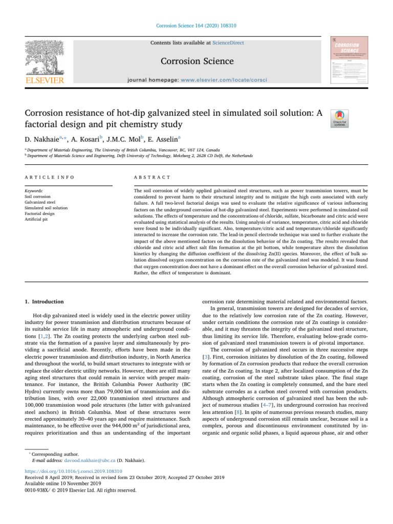 Corrosion Resistance of Hot-Dip Galvanized Steel in Simulated Soil ...
