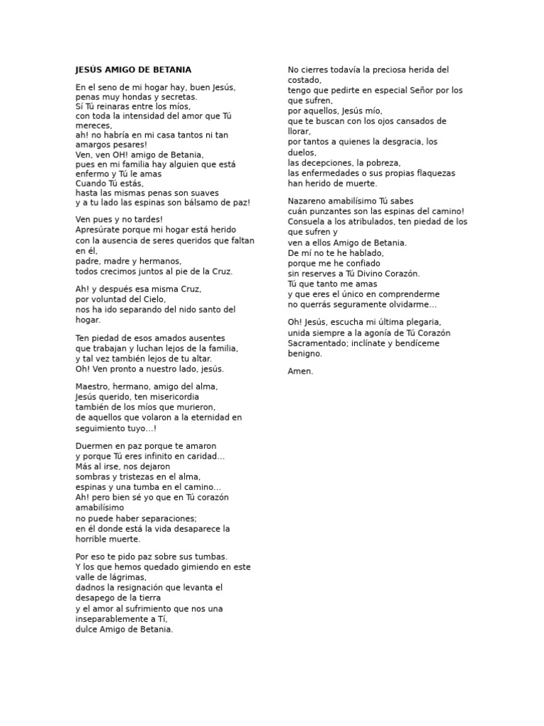 Oración a Jesús Amigo de Betania | PDF | Jesús