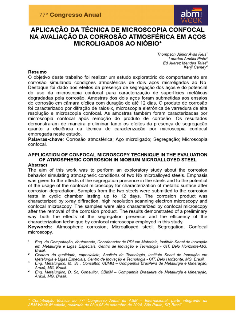 Aplicação Da Técnica de Microscopia Confocal | PDF | Corrosão | Aço