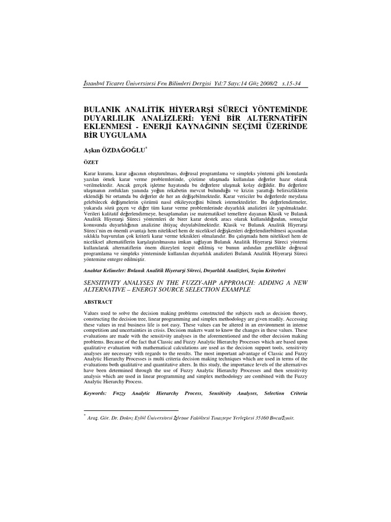 Bulanik Anal T K H Yerar Sürec Yöntem NDE Duyarlilik Anal Zler: Yen B R Alternat F N Eklenmes ...