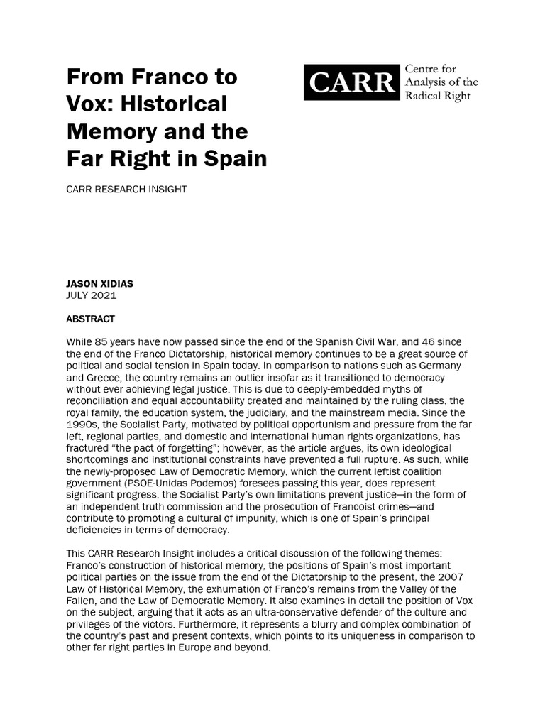 Historical Memory and Vox in Spain | PDF | Francisco Franco | Francoist ...
