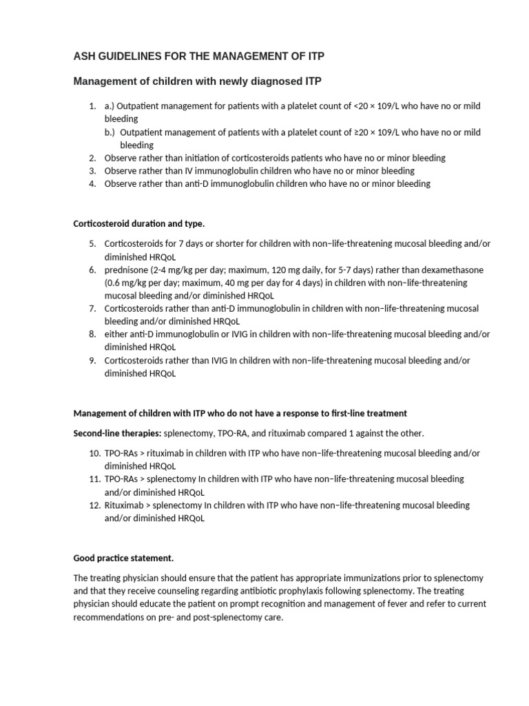 Ash Guidelines For The Management of Itp | PDF
