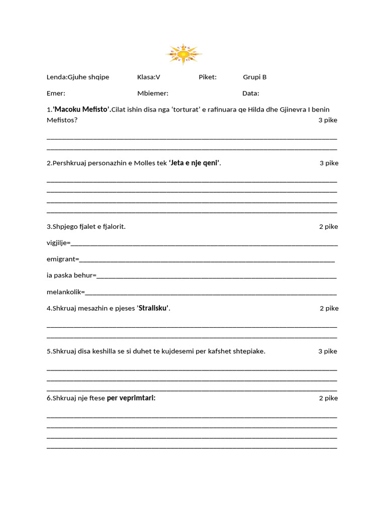 Test Drejtorie Simestri I Dyte Klasa V Grupi B | PDF