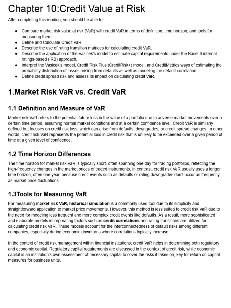 Chapter 10 - Credit Value at Risk | PDF | Value At Risk | Risk
