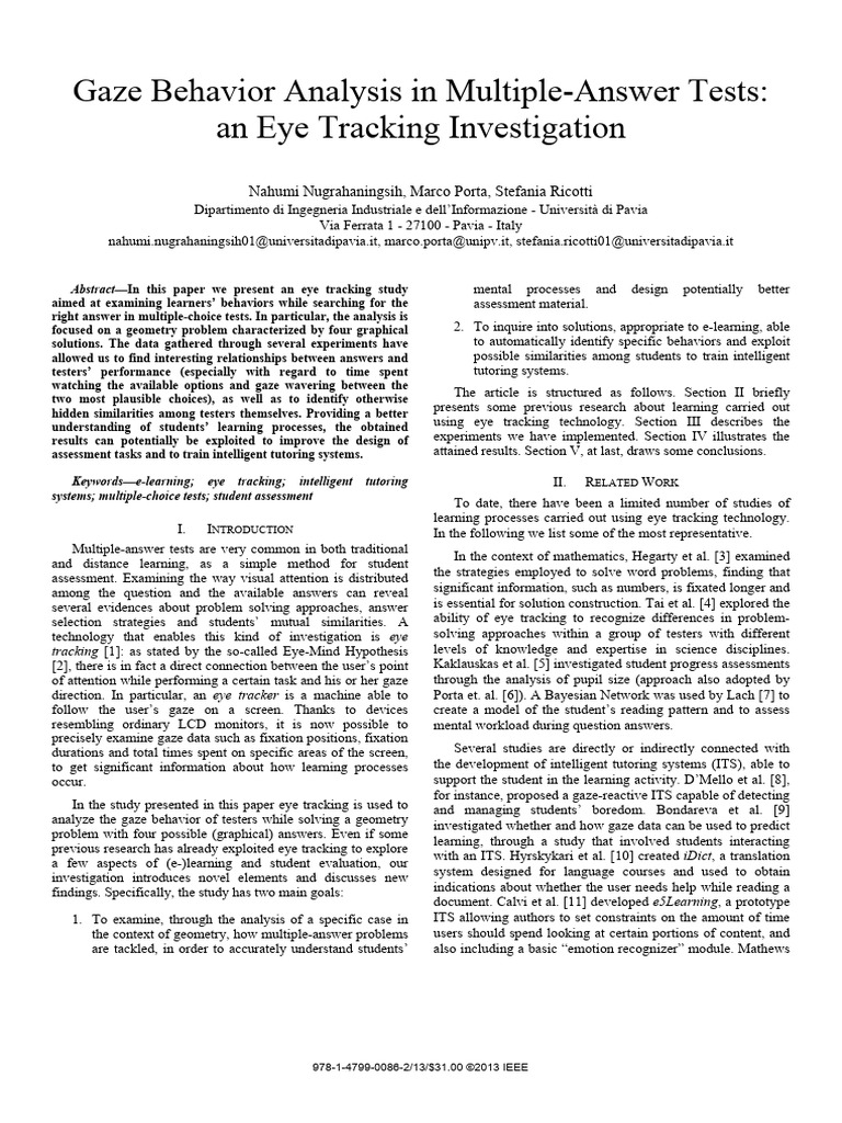 Eye Tracking in Multiple-Choice Tests | PDF | Learning | Science