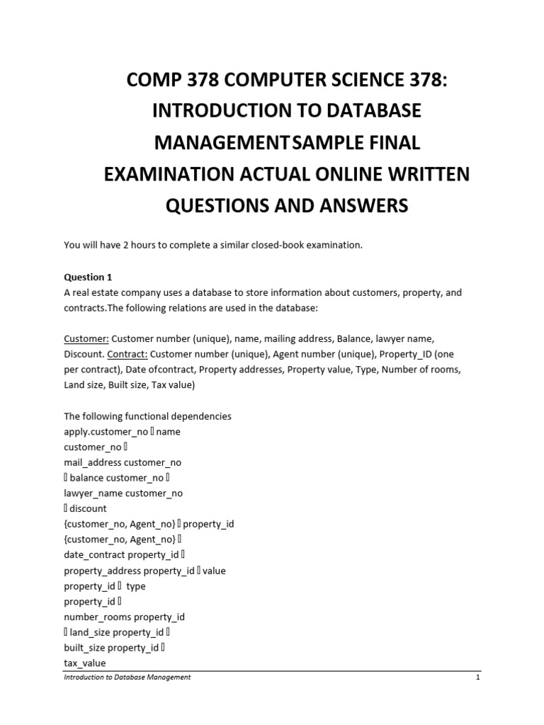 Comp 378 Computer Science 378 Introduction To Database | PDF | Databases | Database Transaction