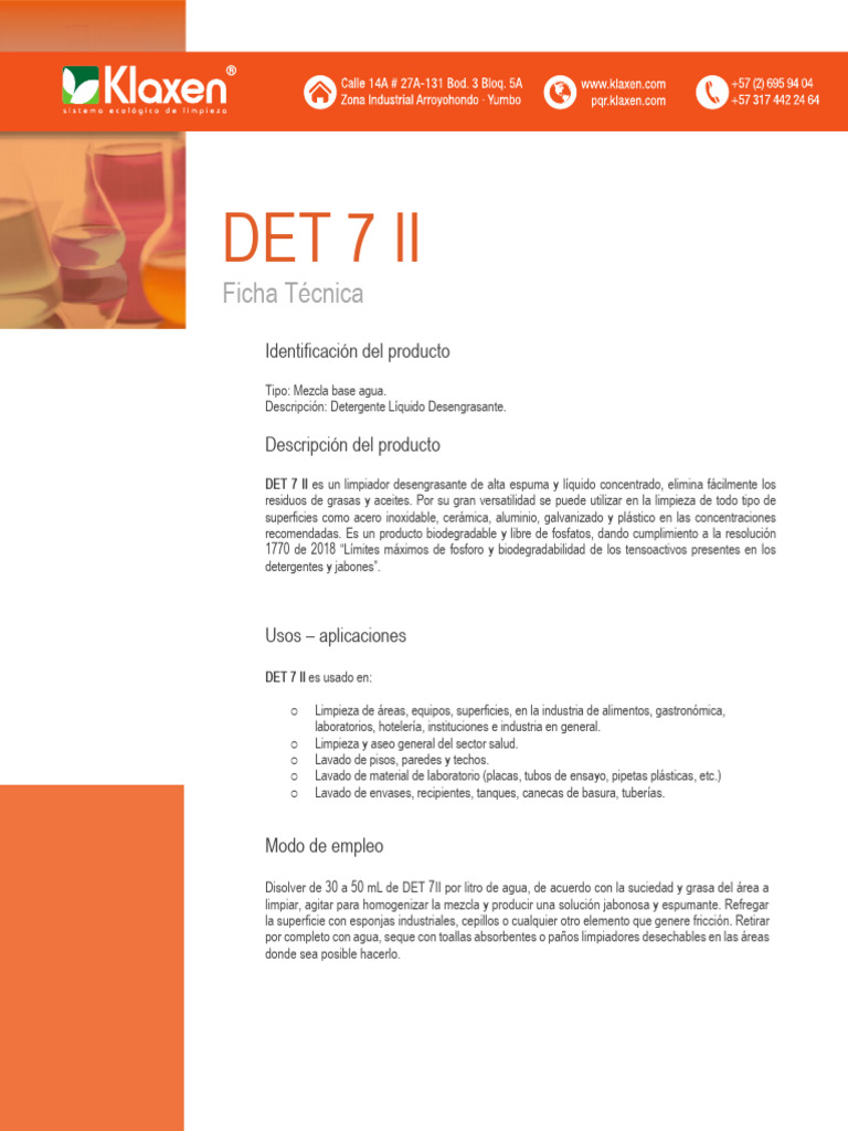Detergente Desengrasante DET 7 II | PDF | Detergente | Agua