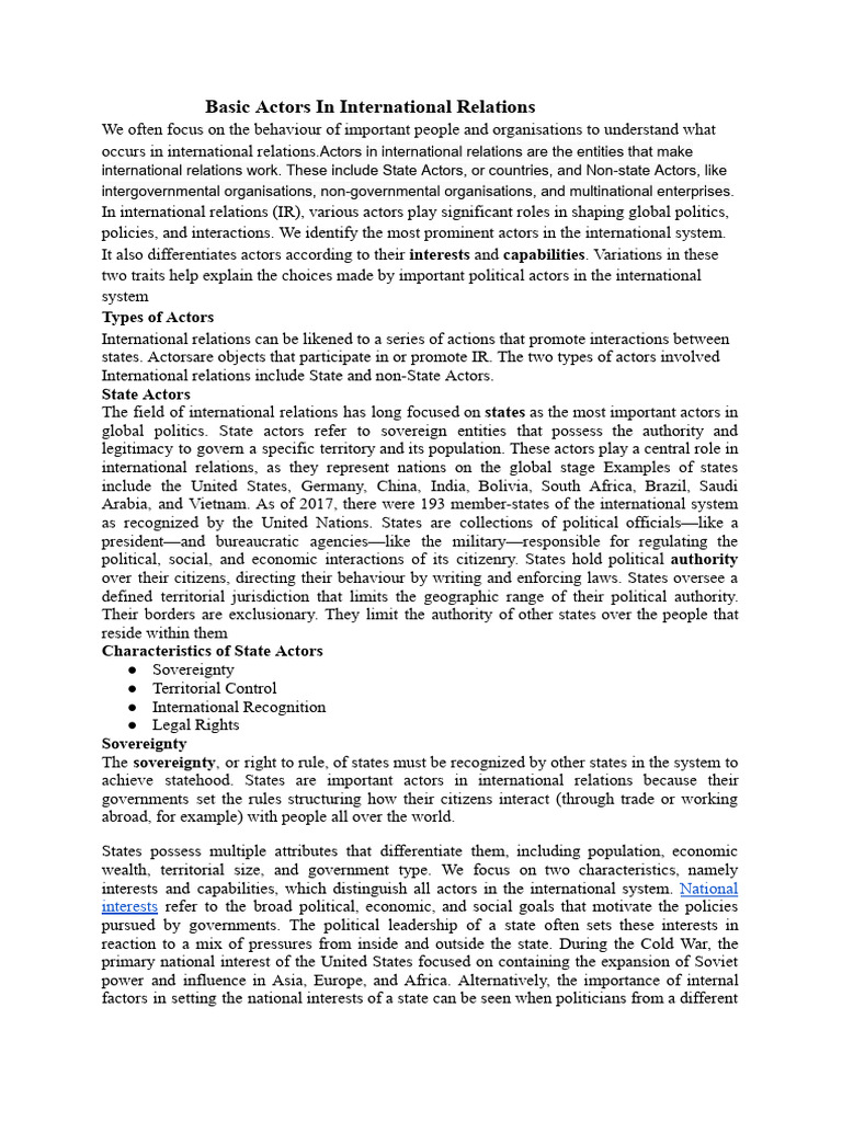 Understanding State Actors in IR | PDF | Human Rights | International Law