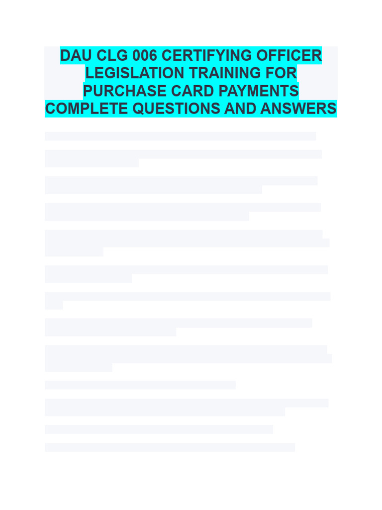 Dau CLG 006 Certifying Officer Legislation Training For Purchase Card Payments Complete ...