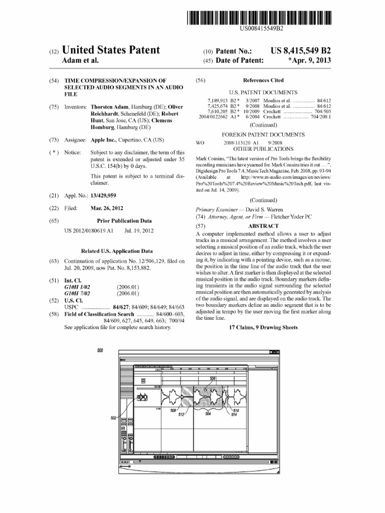 US8415549 Time Compression or Expansion of Selected Audio Segments in An Audio File | PDF ...