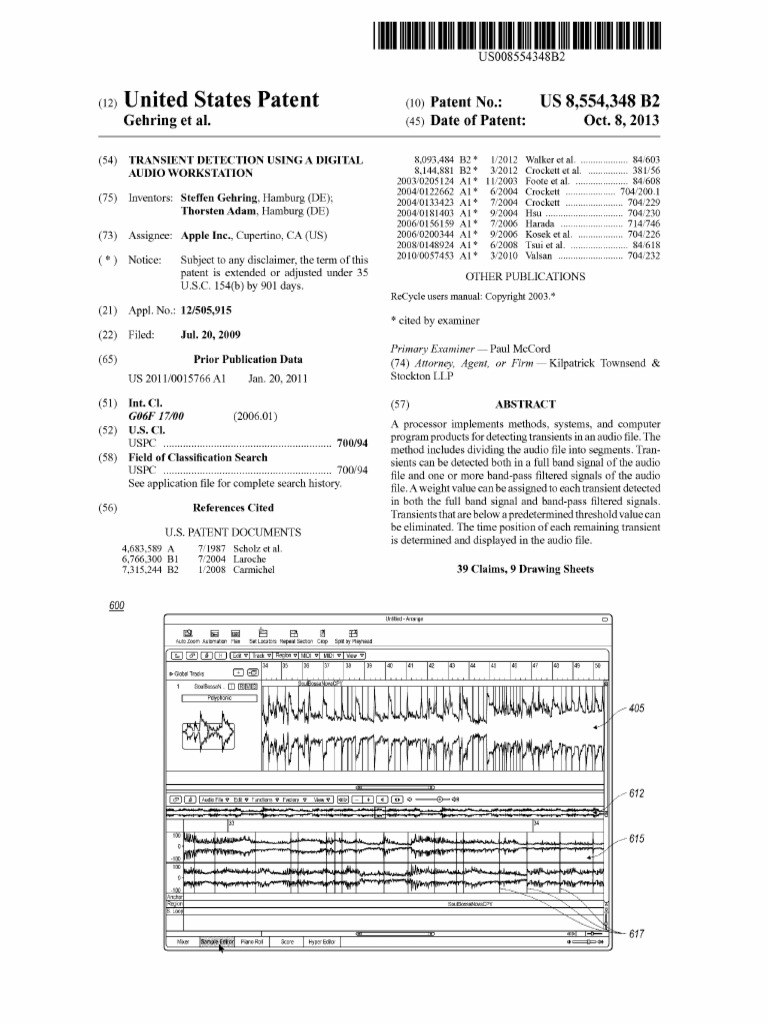 US8554348 Transient Detection Using A Digital Audio Workstation | PDF | Computer Data Storage ...