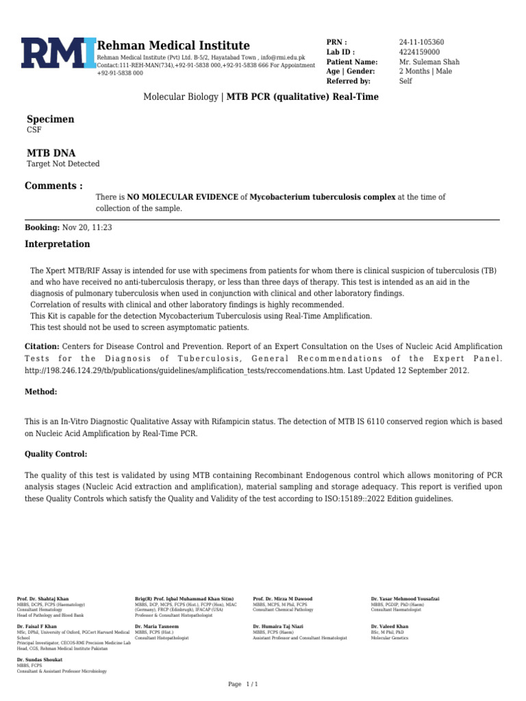 Rehman Medical Institute: Specimen MTB Dna Comments | PDF | Polymerase ...