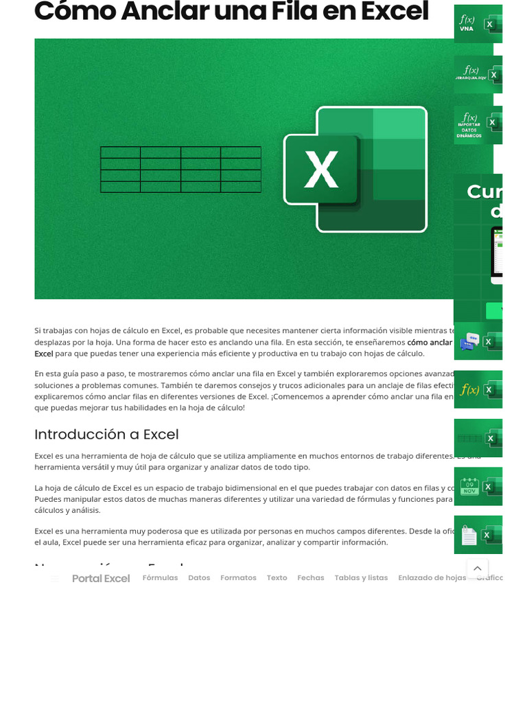 Cómo Anclar Una Fila En Excel Portal Excel Pdf Microsoft Excel 8507