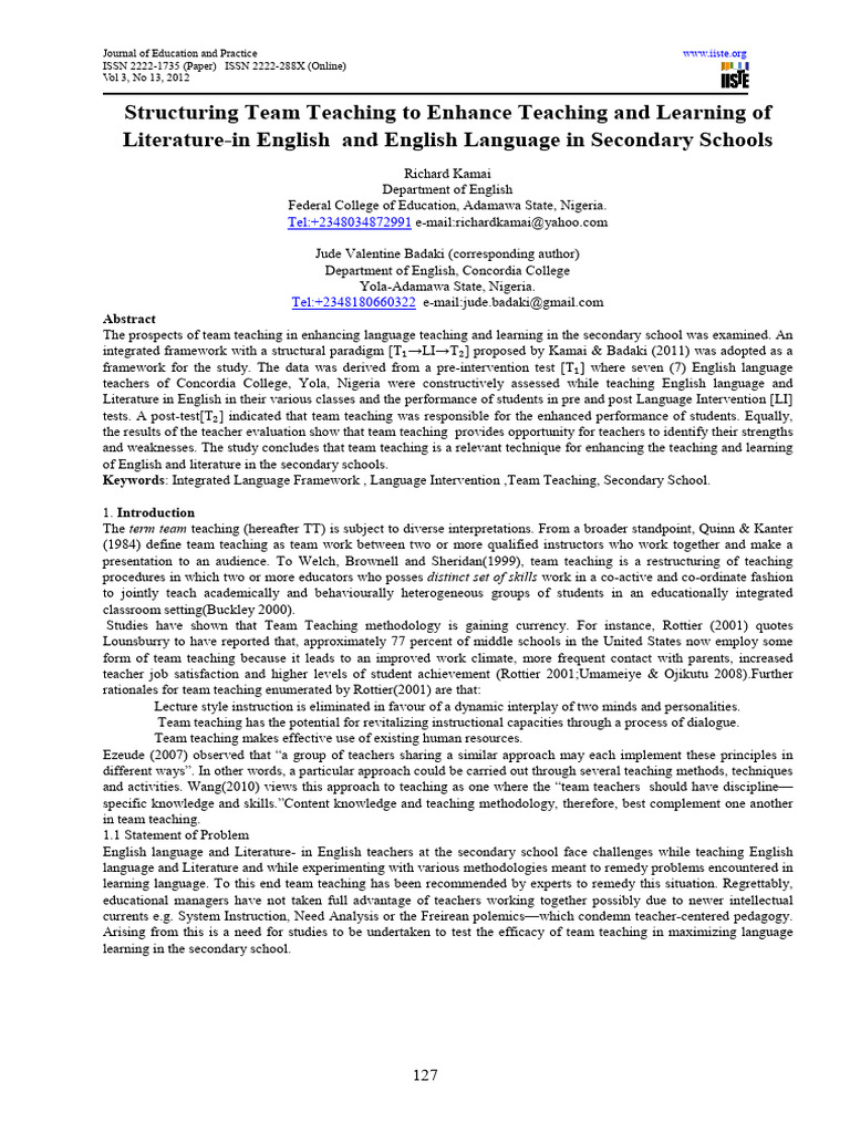 Team Teaching in Language Education | PDF | Teachers | Methodology