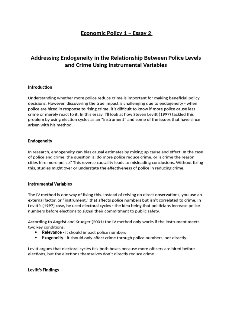 Essay 2 - Police Levels and Crime | PDF | Endogeneity (Econometrics ...