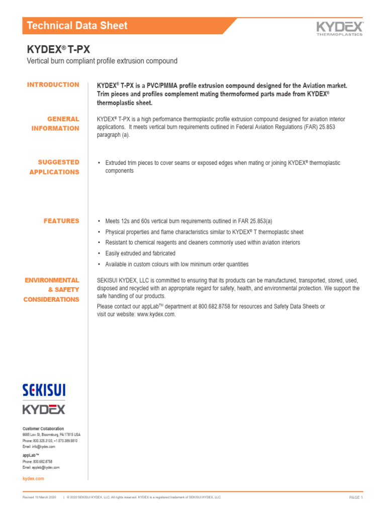 KYDEX T-PX Technical Data Sheet | PDF | Strength Of Materials | Thermoplastic
