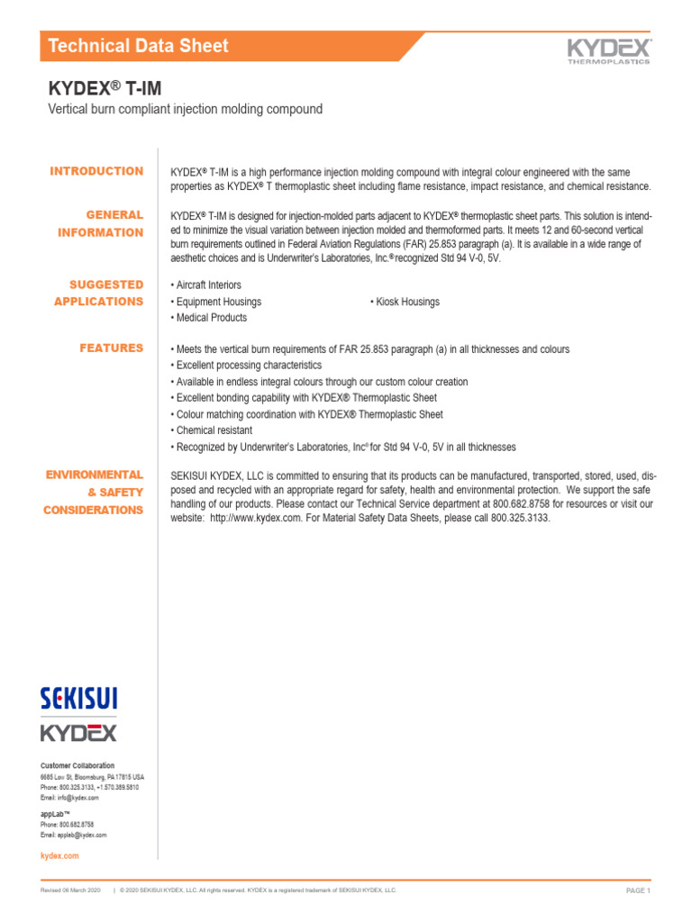 KYDEX T-IM Technical Data Sheet | PDF | Strength Of Materials ...