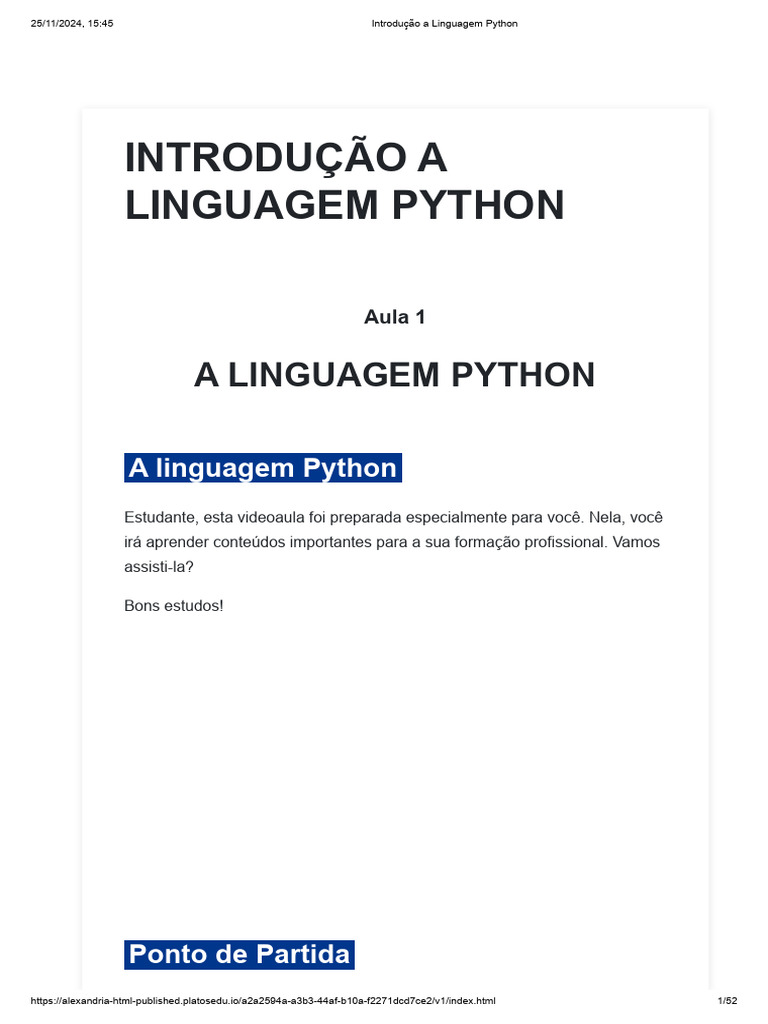Introdução A Linguagem Python | PDF | Python (linguagem de programação ...