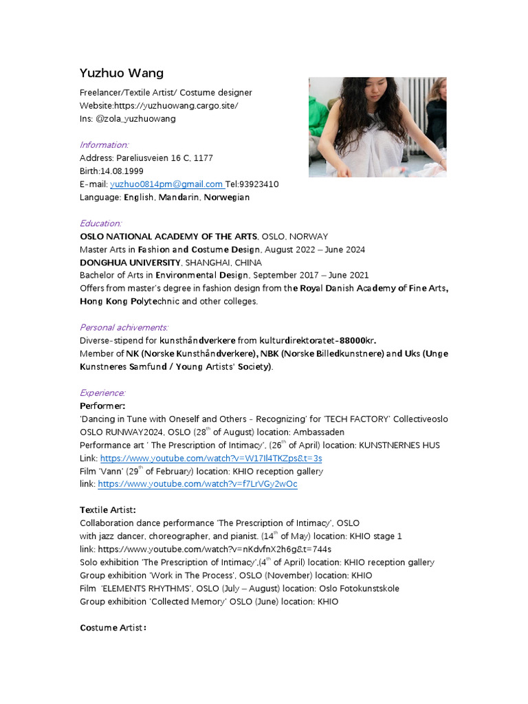 Yuzhuo Wang CV | PDF | The Arts