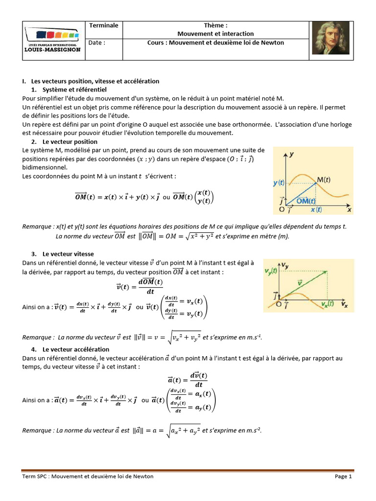 Mouvement et Loi de Newton | PDF | Lois du mouvement de Newton ...