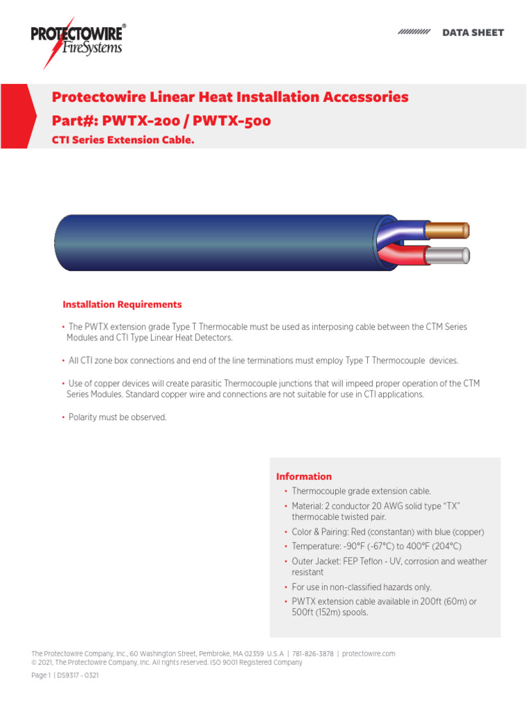 DS9317 PWTX Extension Grade Cable Datasheet | PDF