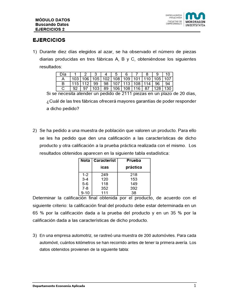 03 (CAST) Ejercicios Estadística Descriptiva en CASA II | PDF
