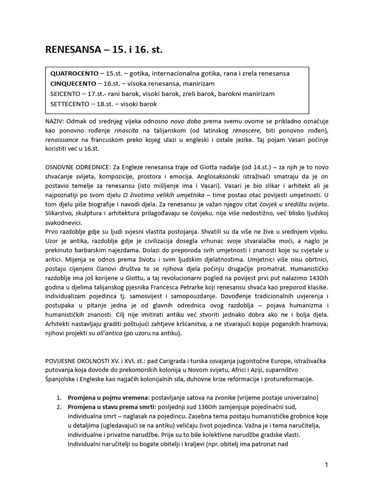 Rana Renesansa - Kiparstvo I Slikarstvo | PDF