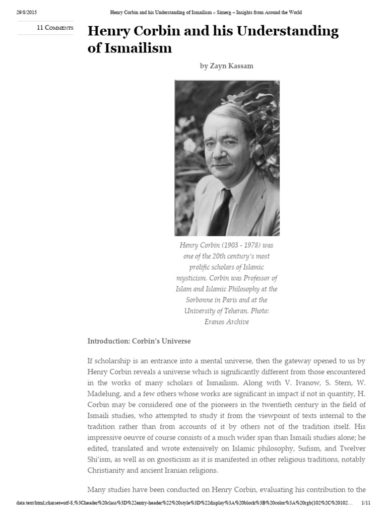 Kassam 2011 Henry Corbin and His Understanding of Ismailism | PDF ...